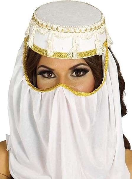 Ladies White Arabian Arab Headdress Head Face Cover Genie Belly Dancer ...