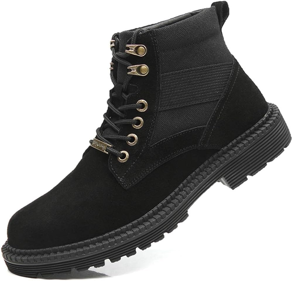 XJH Brown & Black Fahion Work Boots for Men, Fancy Steel Toe Suede ...
