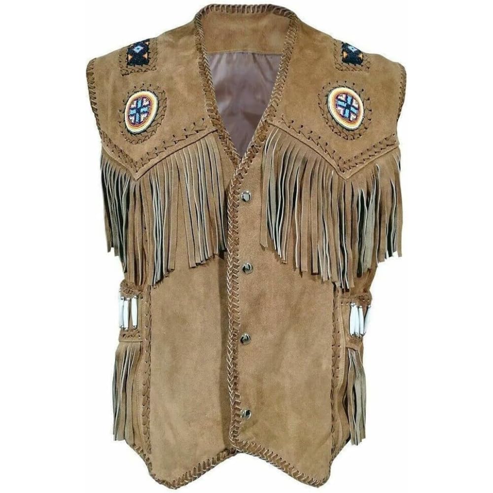 AR Leather Western Style Cow Suede Leather Vest for Men with Native ...