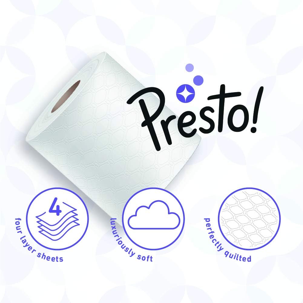 Amazon Brand – Presto! 4-Ply Quilted Toilet Tissues, 48 Rolls (4x 12 x ...