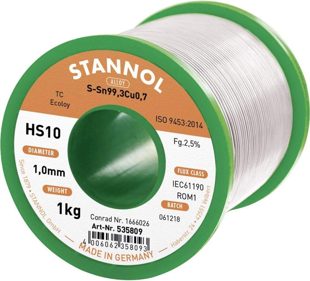 STANNOL HS10 2,5% 1,0MM SN99,3CU0,7 CD 1000G Lötzinn: Amazon.de: Elektronik