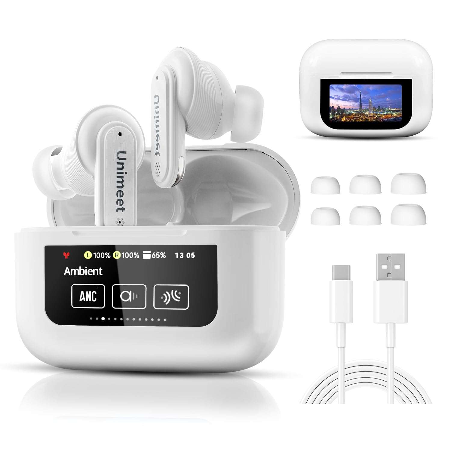 Unimeet Touch Screen Earbuds, ANC Noise Cancelling Earbuds with Smart ...