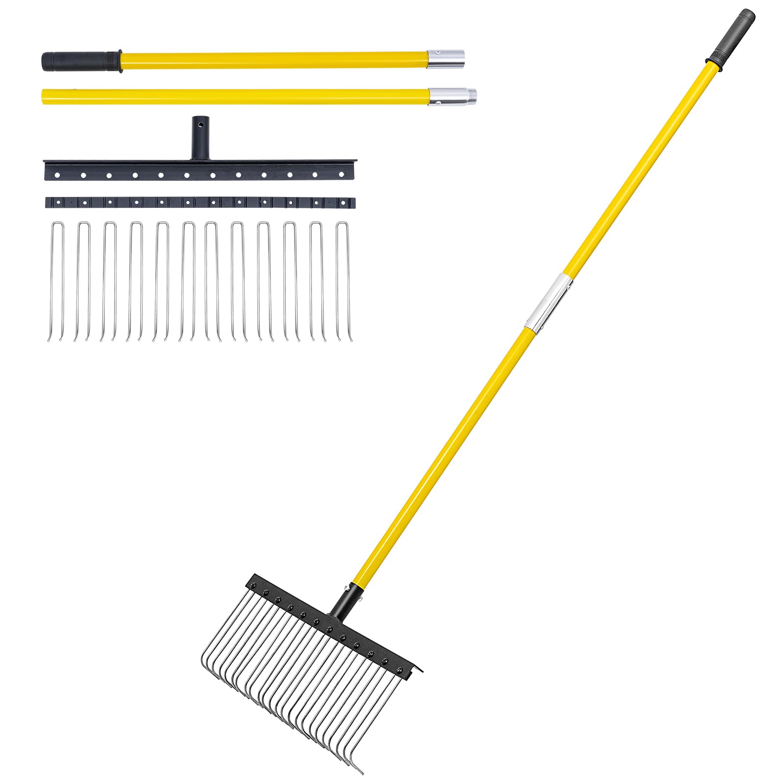 LMYYGOO Steel Leaf Rake with 60" Epoxy Handle, 19.6" Head, Durable ...