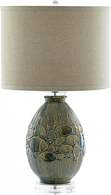 Cyan Designs 05212 Table Lamp with White Linen Shades, Blue Glaze ...