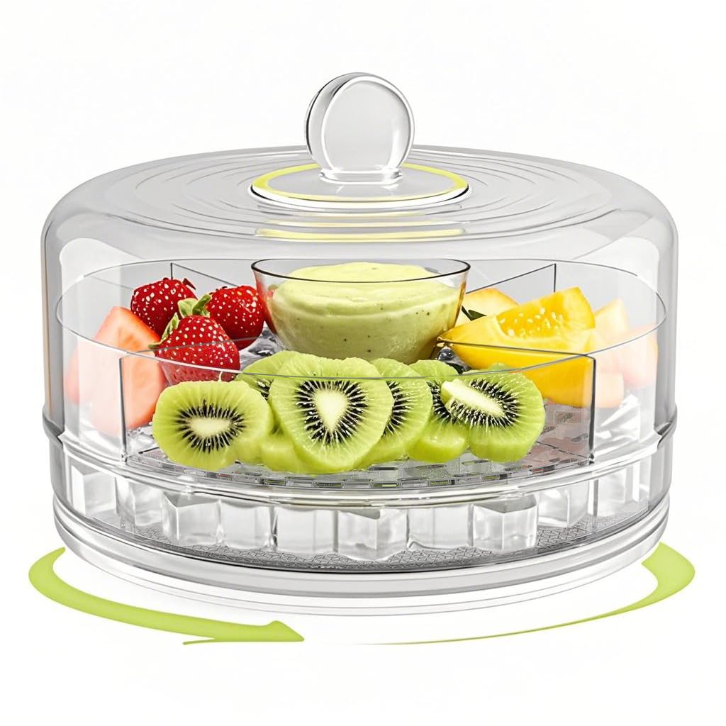 Rotating Chilled Serving Tray with Lid, Clear Fruit Veggie Tray Cake ...