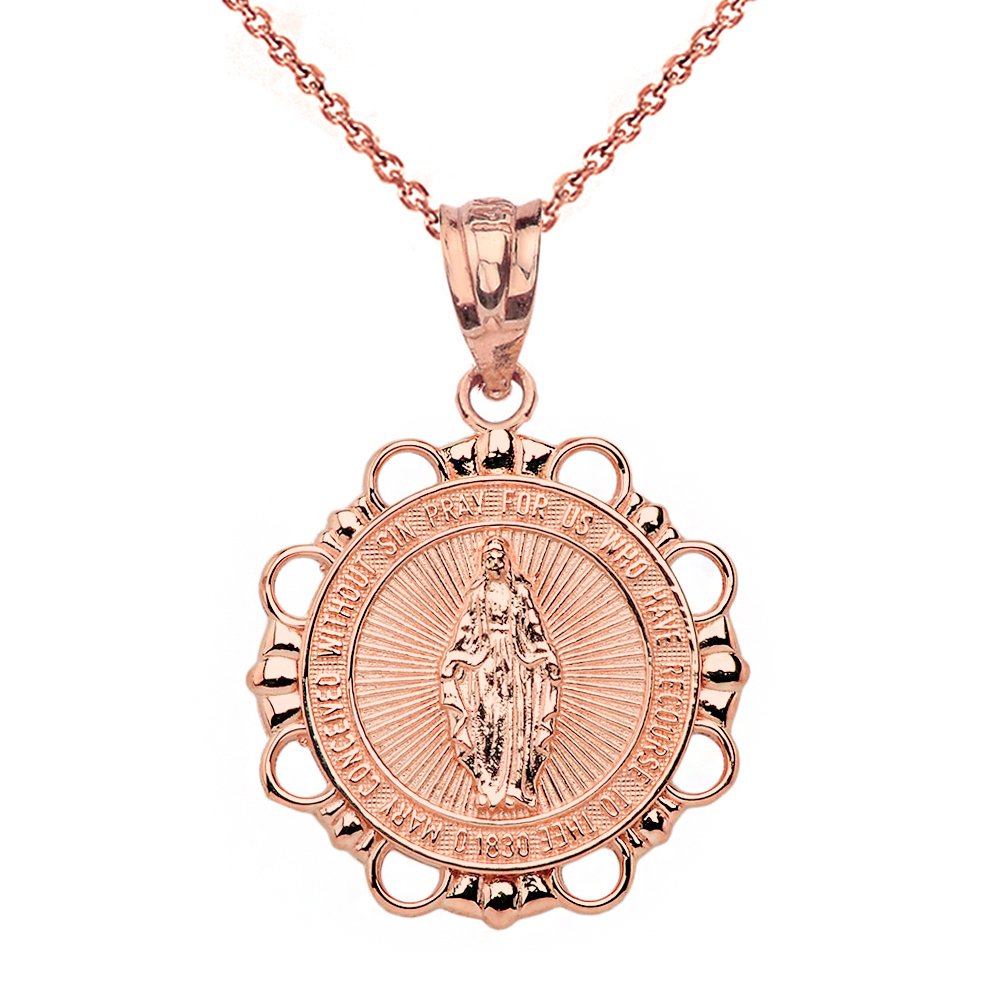 Buy 10k Rose Gold Miraculous Medal Of Blessed Virgin Mary Round Pendant ...
