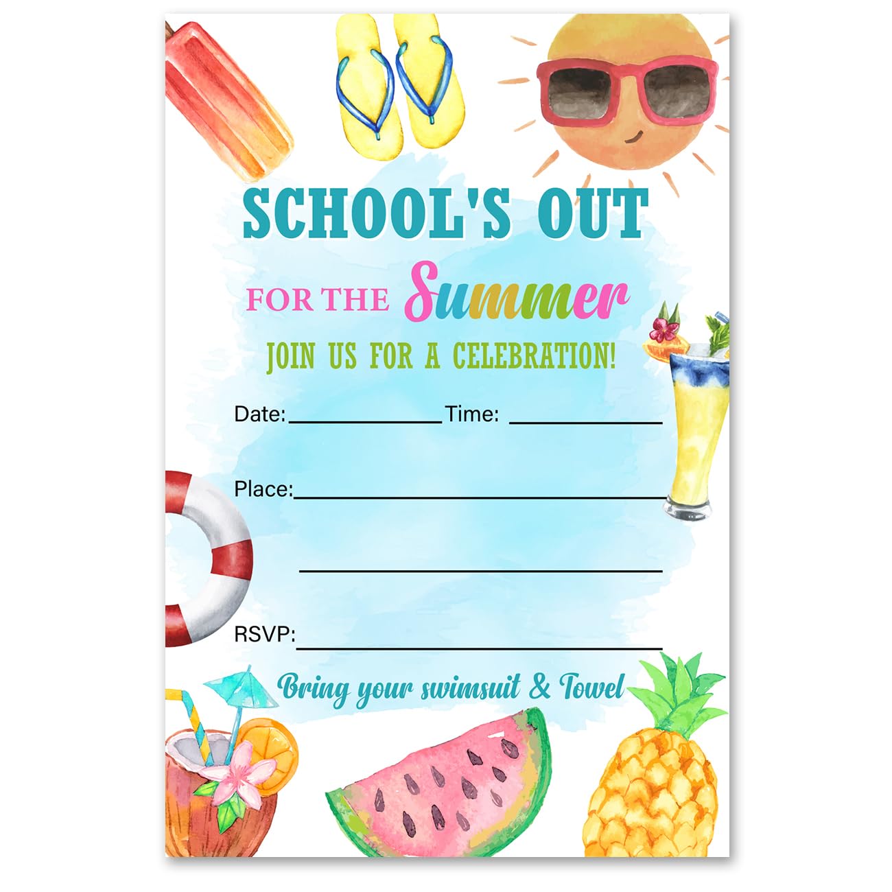 VAHATAN School's out for the Summer Party Invitations 20 Pack Summer ...