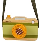 Amazon.com: Wooden Mini Pretend Camera Toy with Real Sounds and Light ...