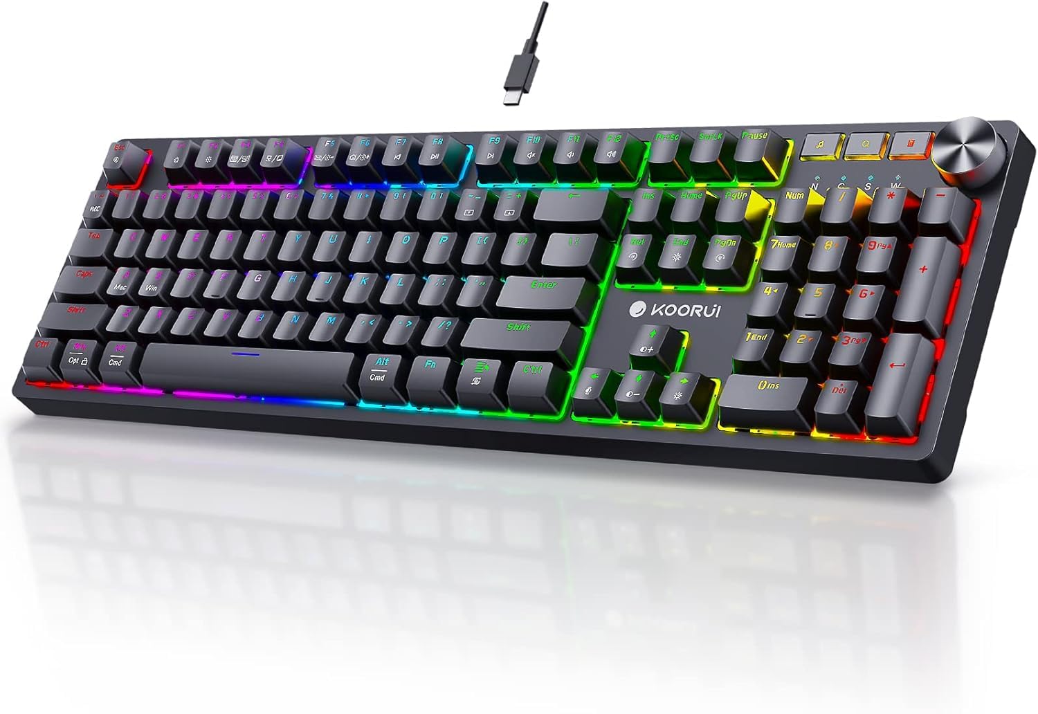 KOORUI Wired Gaming Keyboard, Full Size Ergonomic Mechanical Keyboard ...