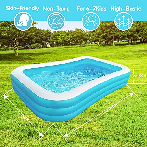 Inflatable 10 Foot Family Pool, Blow Up Full-Sized Rectangular Swimming ...