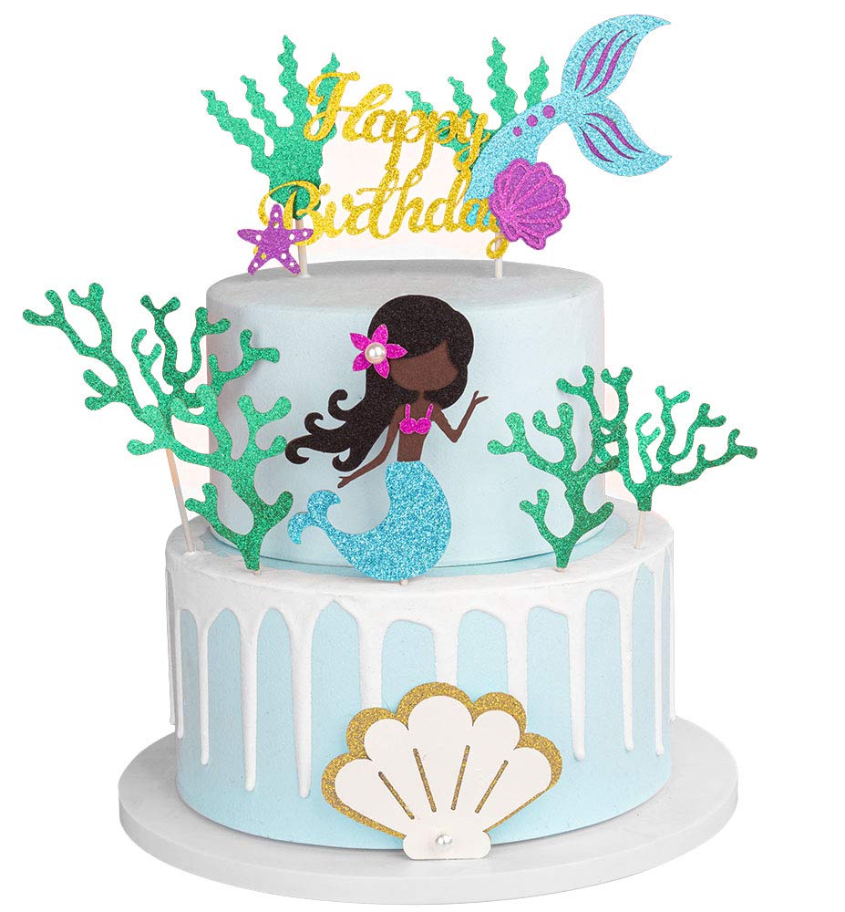 Glitter Mermaid Theme Birthday Cake Topper With Seaweed And Mermaid Cake Cupcake Toppers For glitter-mermaid-theme-birthday-cake-topper-with-seaweed-and-mermaid-cake-cupcake-toppers-for