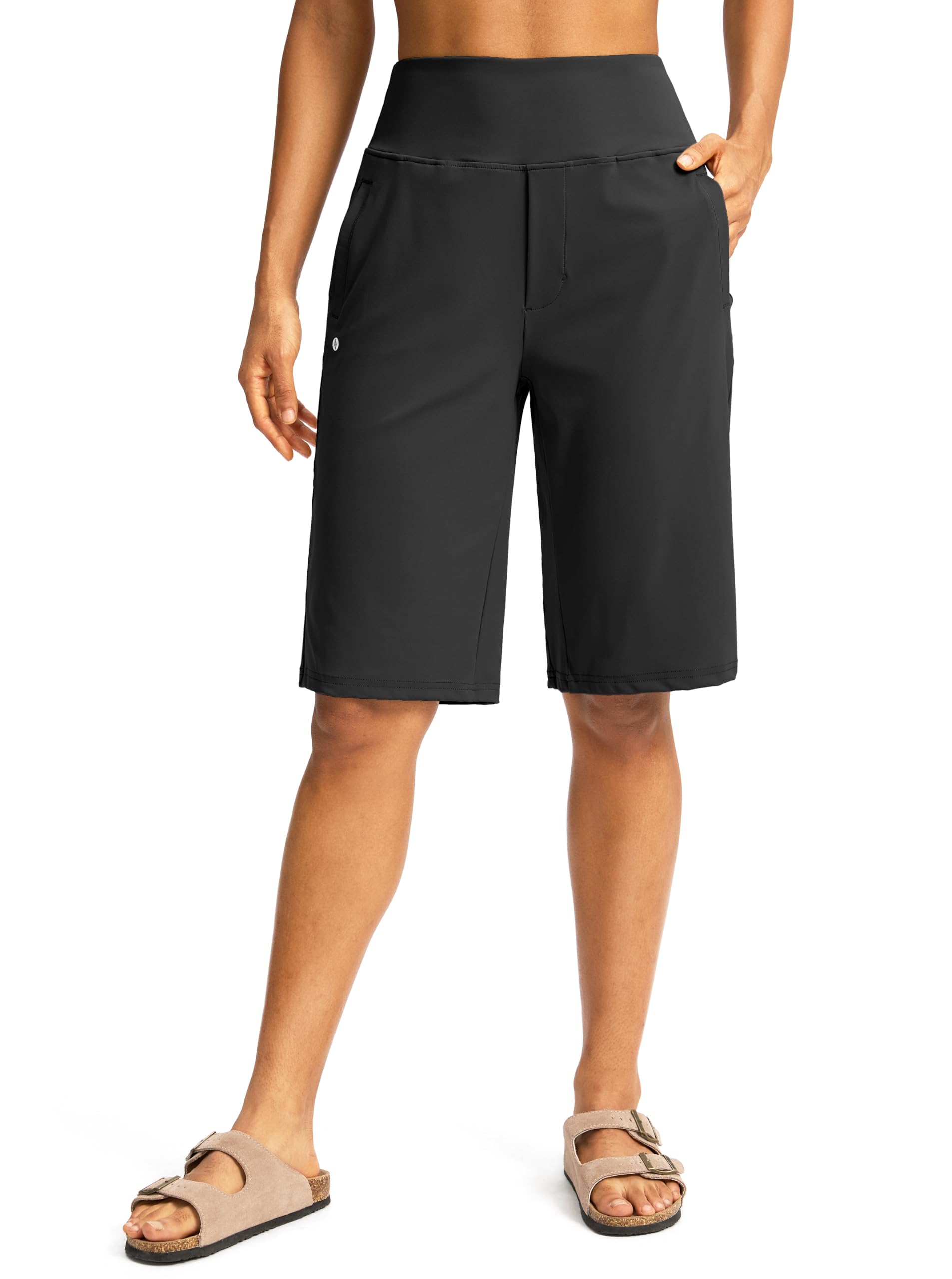 SANTINY Womens 12" Bermuda Shorts Knee Length with Pockets High Waisted ...
