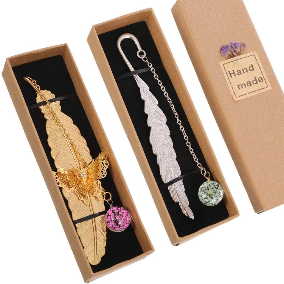 FRIUSATE 2 Pieces Metal Feather Bookmark, Vintage Feather Bookmarks ...