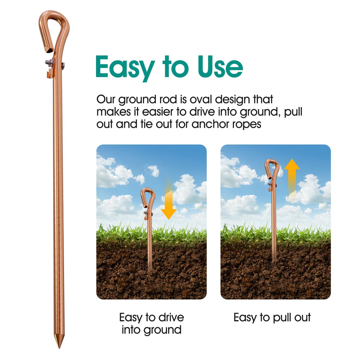 Portable Grounding Rod With 4ft 12AWG UL Listed Grounding Wire With ...