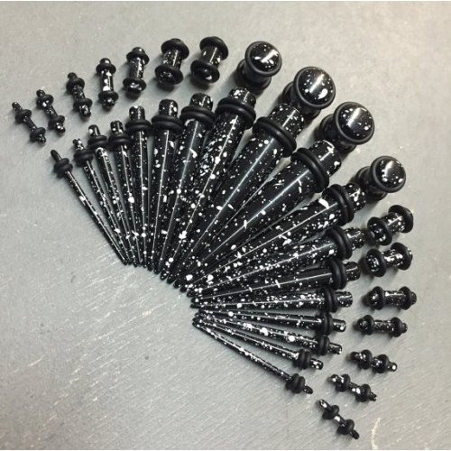 BodyJ4You 36PC Gauges Kit Ear Stretching 14G-00G Black White Splatter Acrylic Taper Plug ...