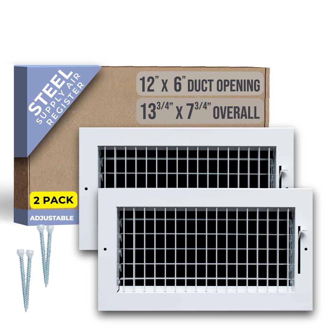 [2 Pack] Fits 12x6 Duct Opening Steel Adjustable Air Supply Grille by ...