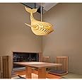 MIXL- Wood Whale Fish Shaped Pendant Light Fixture,1-Lights Creative ...