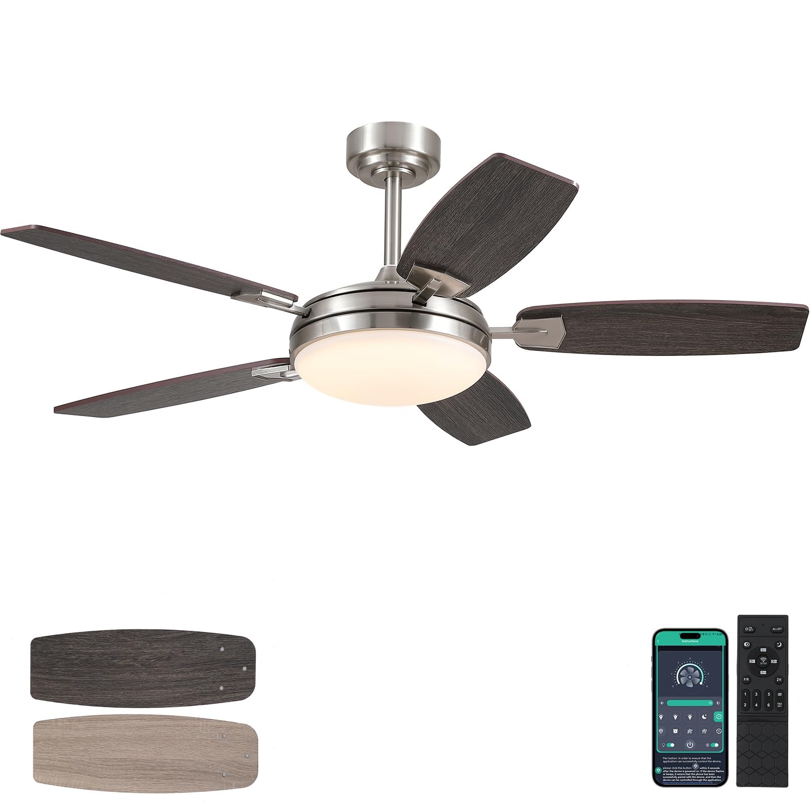 MADSHNE 52 Inch Ceiling Fans with Lights and Remote,Sand Nickel Outdoor ...