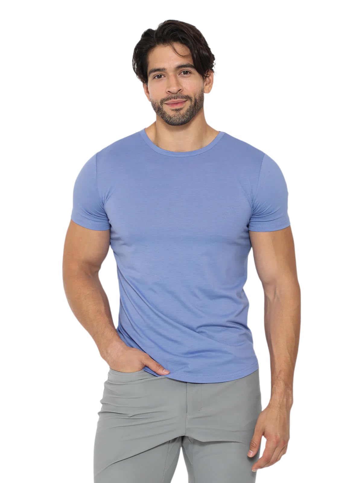 AHA SELECTED Men's T-Shirt-All Day Elite Curve-Hem Crew-Neck Slim Tee ...