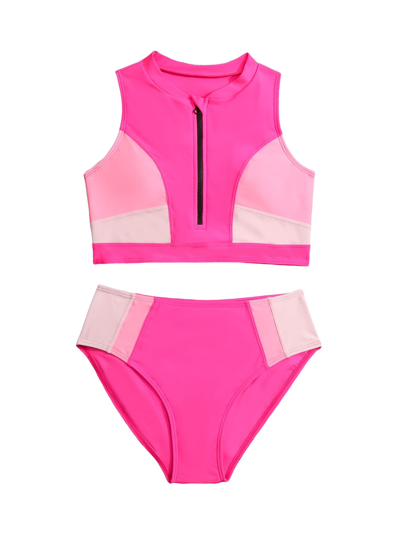 SOLY HUX Girl's Color Block Zipper Front Bikini Set Bathing Suits 2 ...