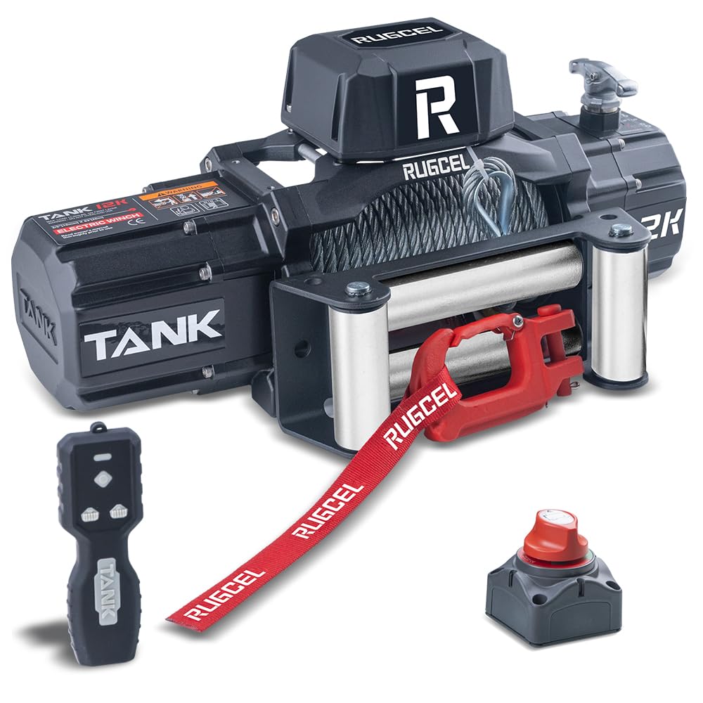 RUGCEL 12000lb New Waterproof Electric Steel Rope Winch 12V with Hawse ...