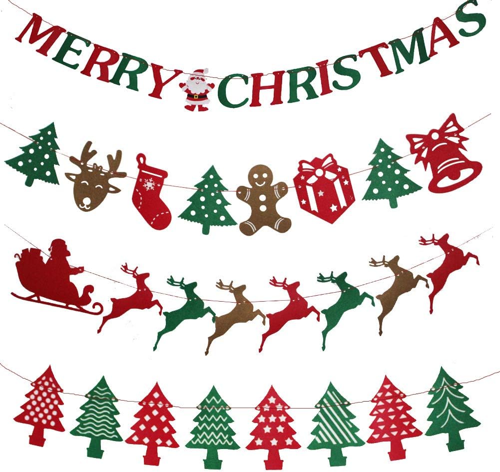 4 Pack Christmas Bunting Banner, Merry Christmas Letters Reindeer ...