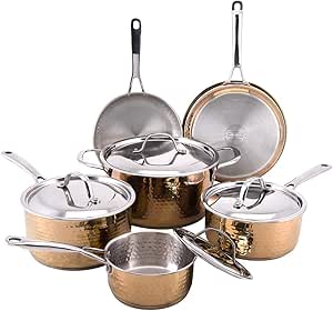 Amazon.com: Hammered 10pc Copper Cookware Set - Cooks' Club stainless ...