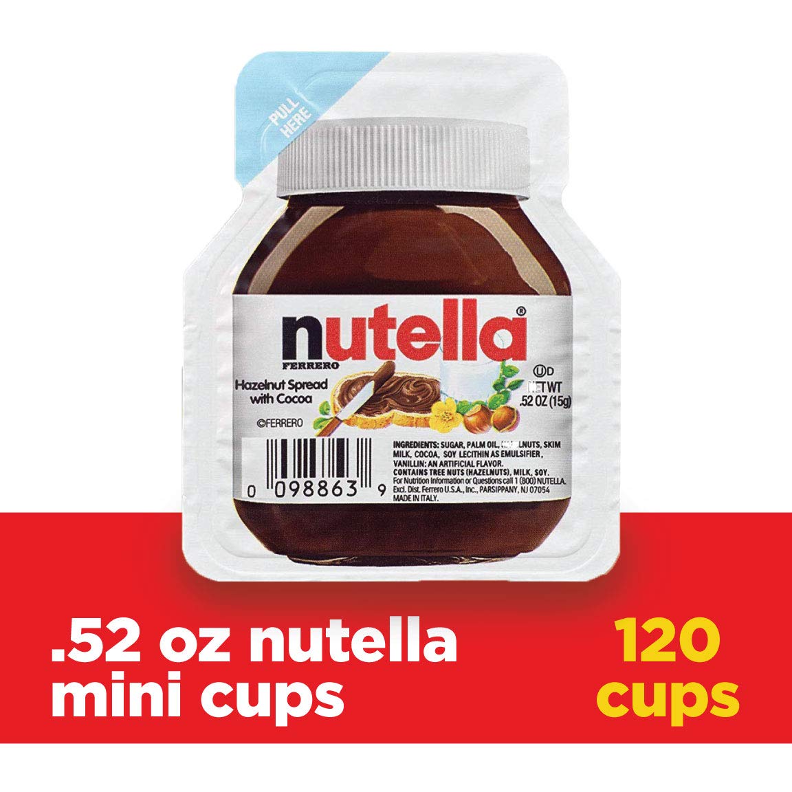 Nutella Chocolate Hazelnut Spread, Single Serve Mini Cups, Perfect ...