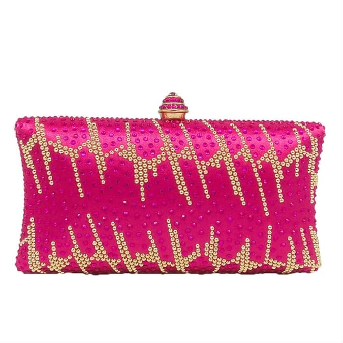 Double Flower Elegant Shiny Hot Pink Fuchsia Crystal Women Evening Bags ...