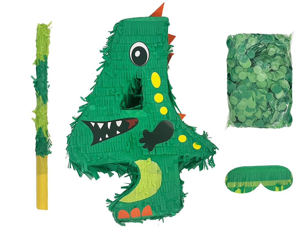 FiestaFusion Dinosaur Number 4 Pinata - Dino Birthday Party Supplies ...
