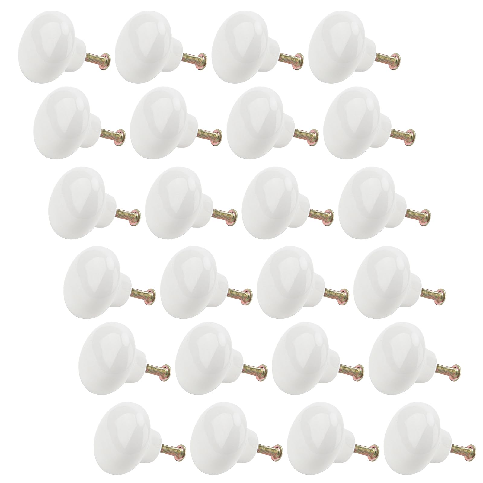 SOUJAP 24 PCS Round Ceramic Cabinet Knobs, 32mm/1.25 Inch White Mushroom Drawer Knobs with ...