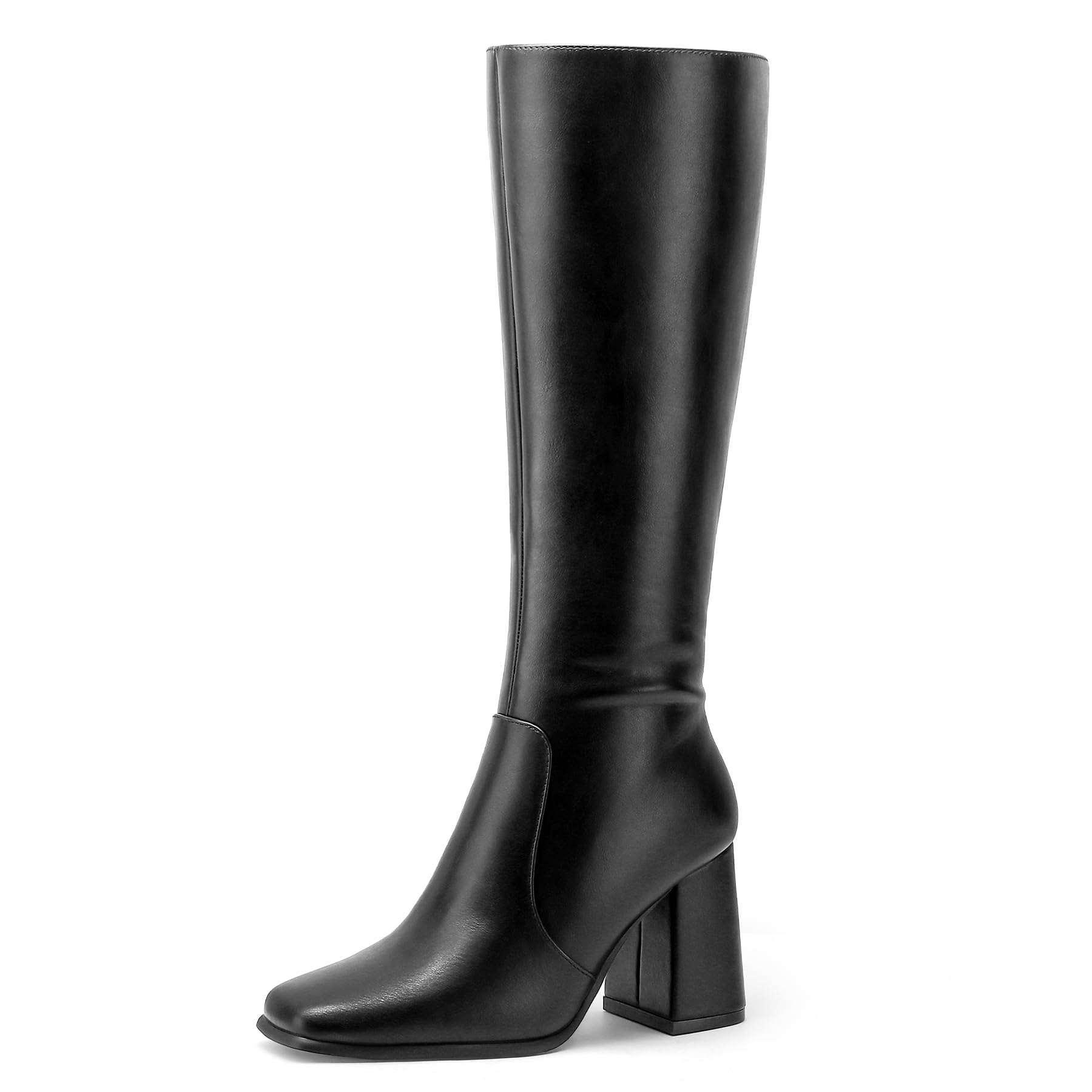 mysoft Women's Knee High Boots Block Chunky Heel Square Toe Tall Boots ...