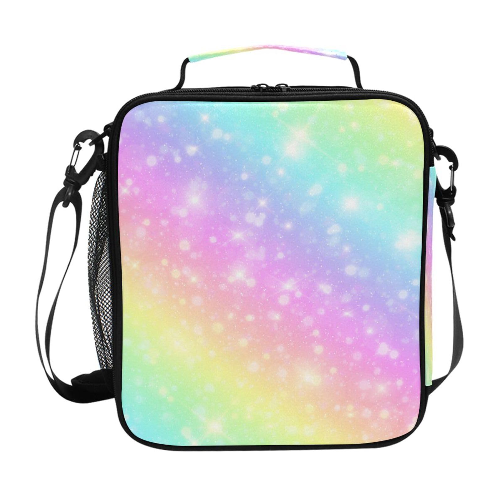 MFTJYO Glitter Rainbow Shiny Lunch Box Kids Cooler Insulated Lunch Bag ...