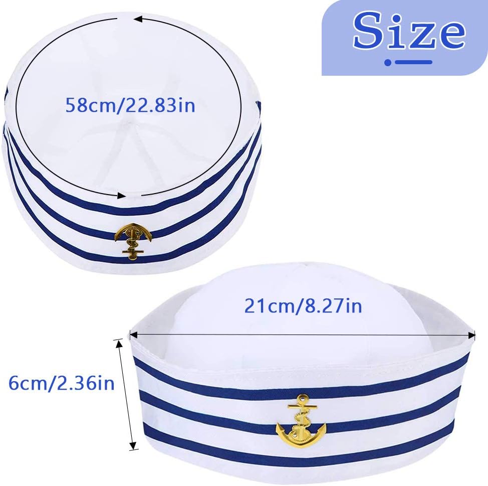 Sailor Captains Hat, White Sailors Hats for Adults Captain Cap Ideal Sailor Costume Accessories ...