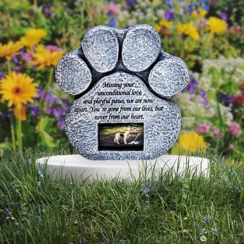 Pawprints Remembered Pet Memorial Stone - Features A Paw Print Photo ...