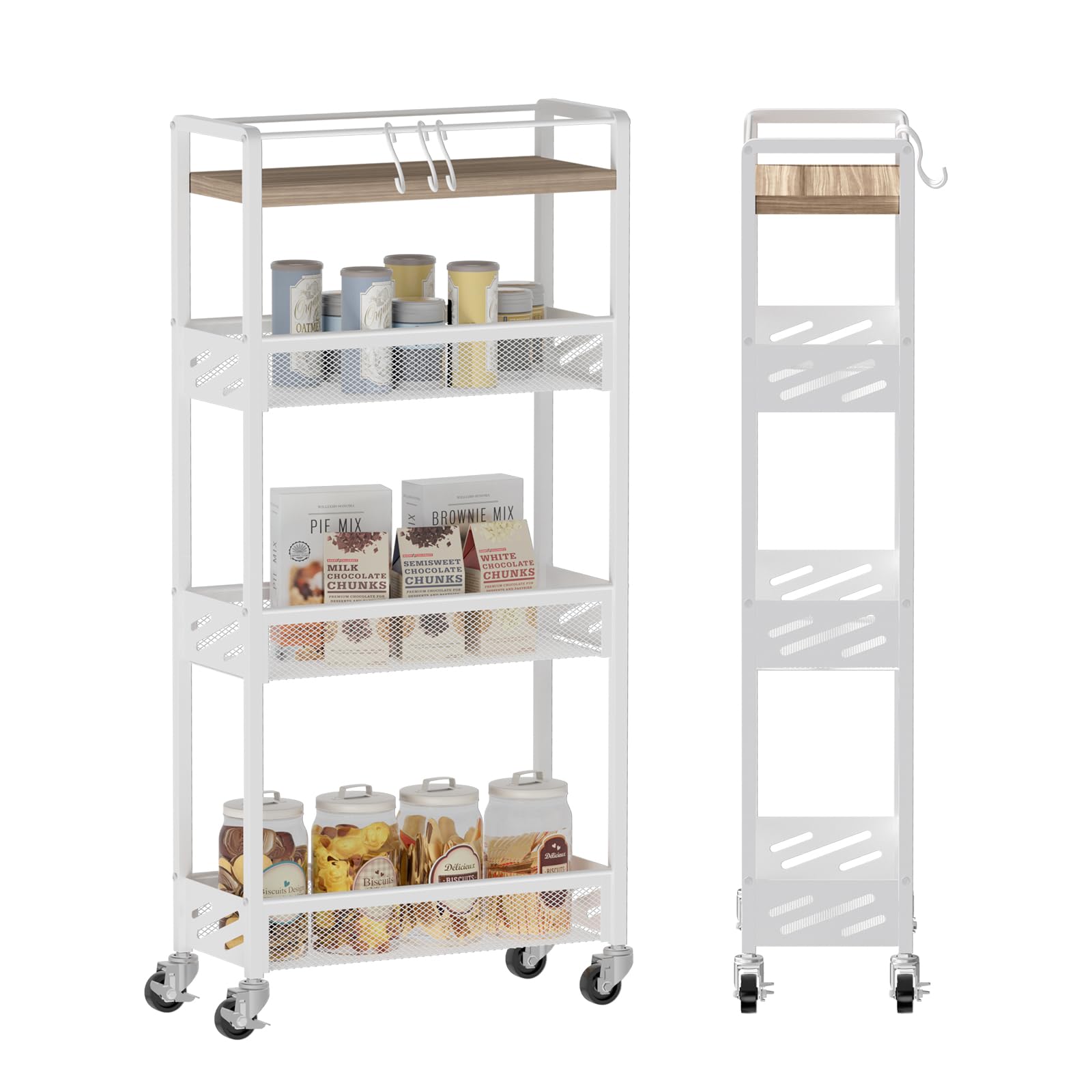 DGSNADGO Slim Rolling Storage Cart, 4-Tier Kitchen Cart on Wheels ...