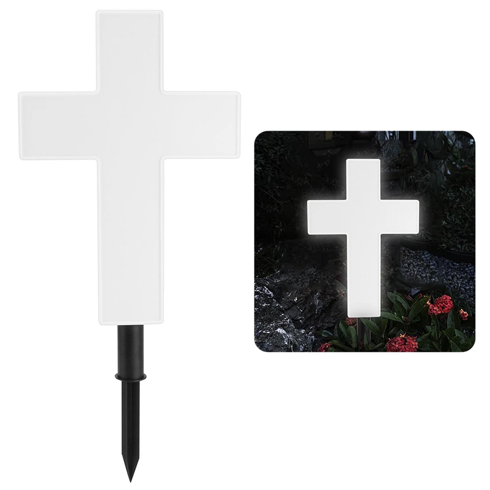Solar Lighted Cross Grave Lighted White Garden Cross Stake Decor for ...