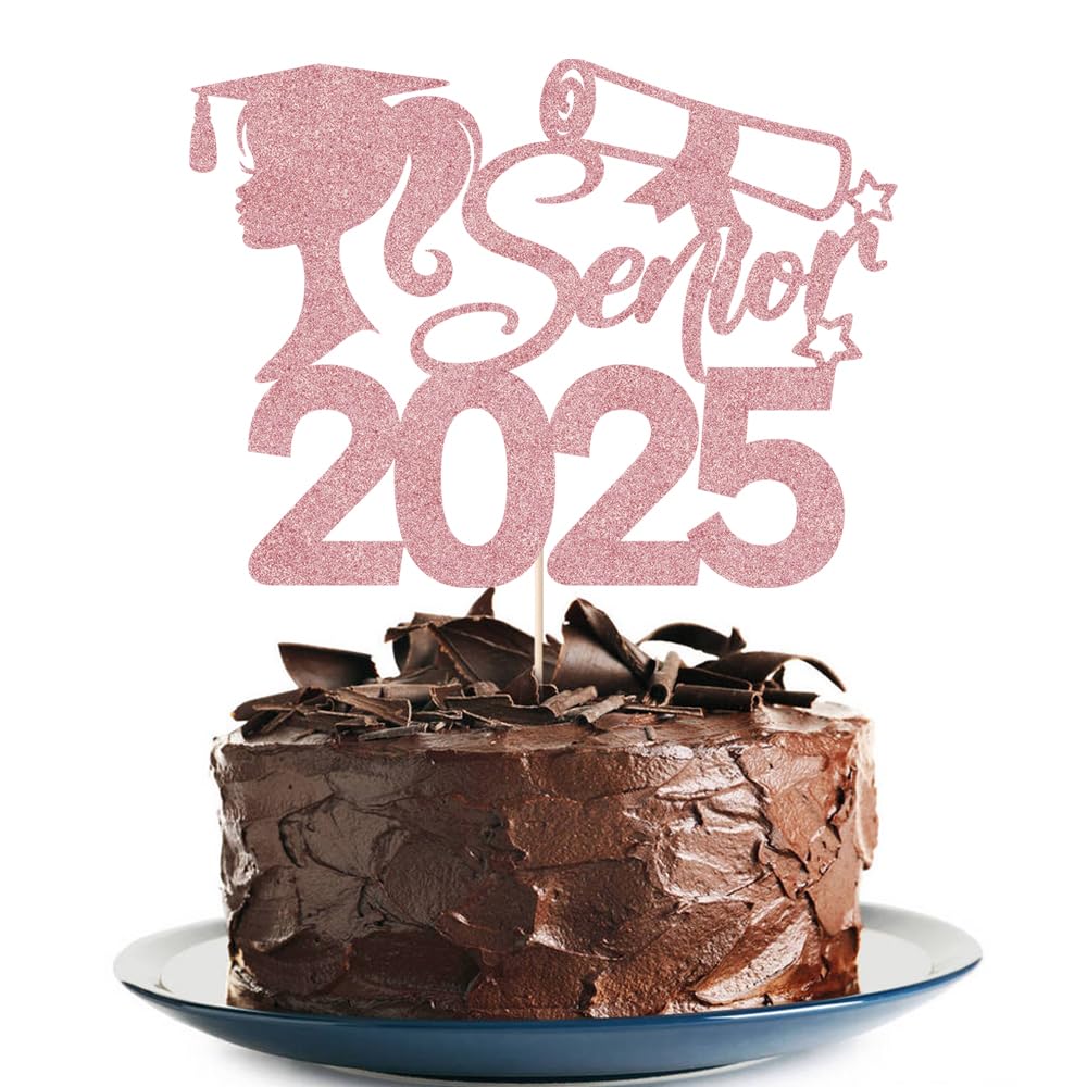 Senior 2025 Graduation Cake Topper with Glitter Grad Cap Diploma Girl ...