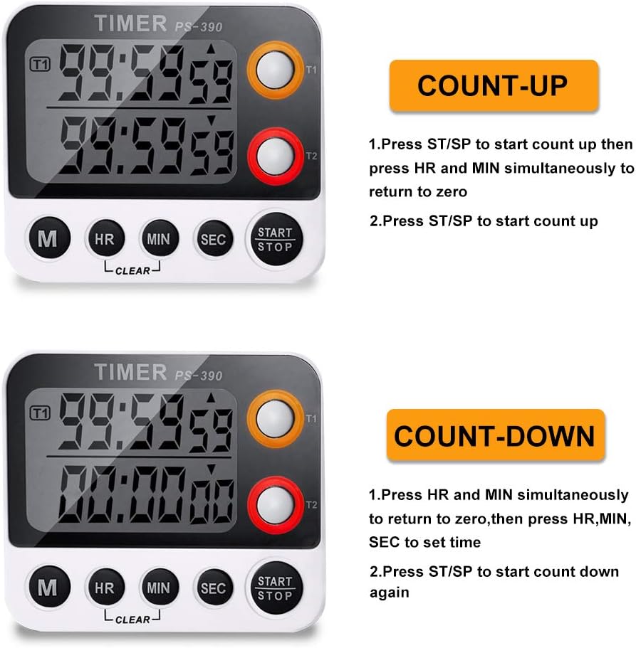 Digital Timer CEEBON 100 Hour Dual Count Down and Count up Timer Kitchen Timer with Magnet ...