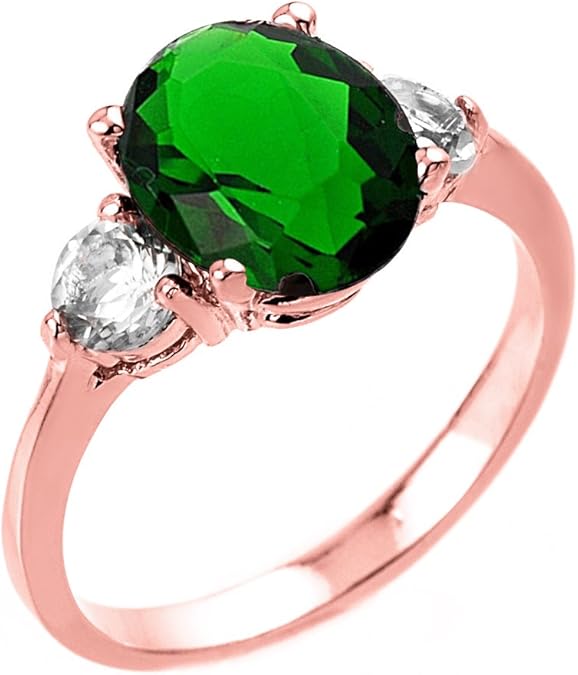 Damen Ring 14 Karat Rotgold (Lce) Smaragd Weiß Topas Ring: Amazon.de ...