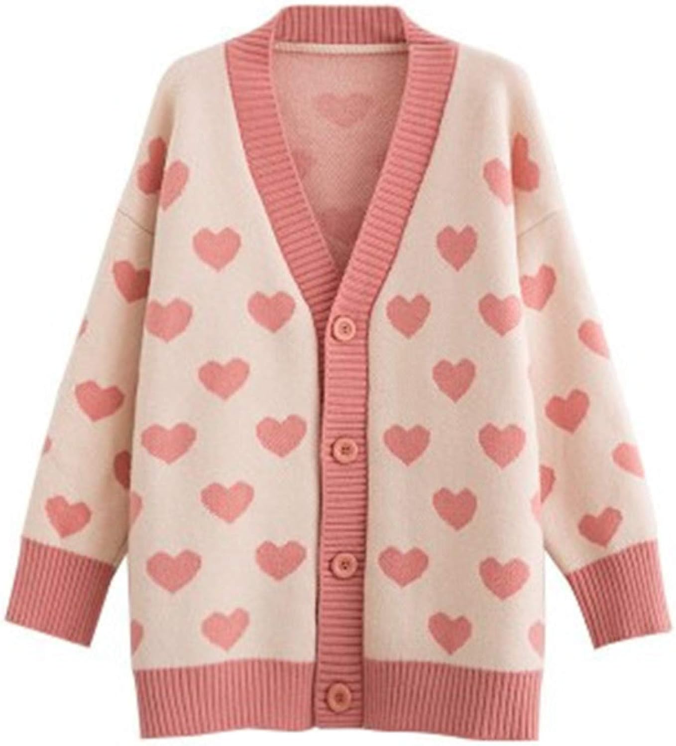 Suéter Mujer Rosa corazón Estampado Cardigans de Punto Sueltos otoño ...