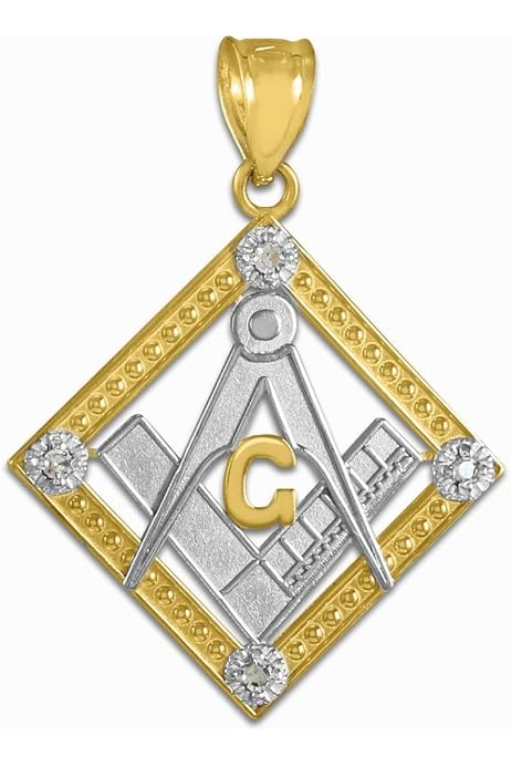 Solid 14k Gold Diamond Freemason Pendant /Masonic Symbol, 43% OFF