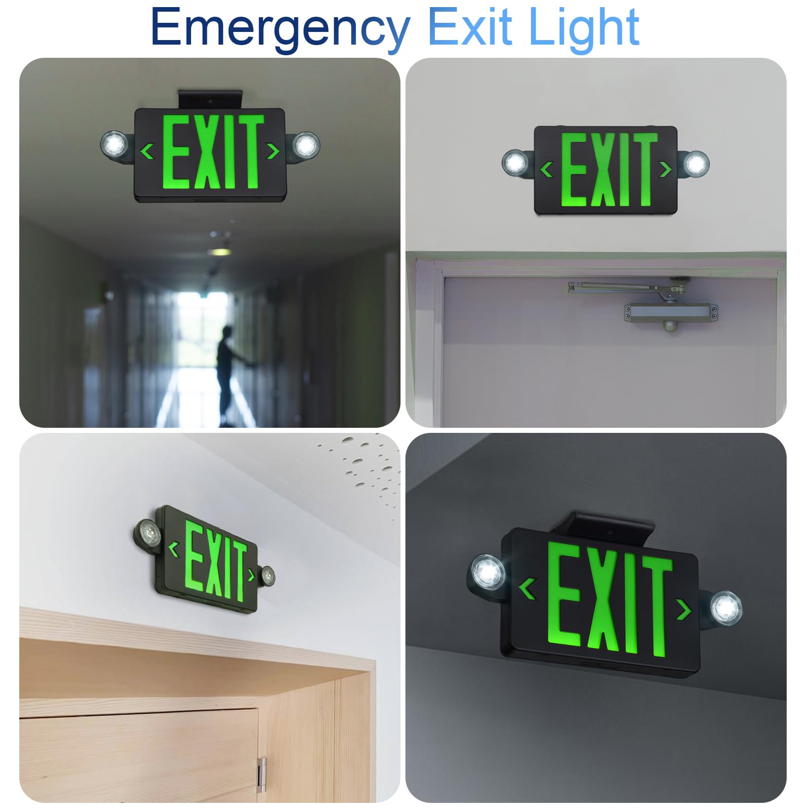 GZRUIYANG Black Housing Exit Sign With Emergency Lights Green, LED ...