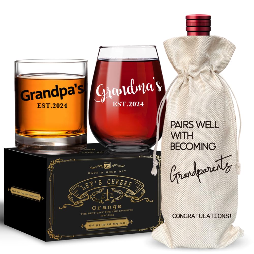 Grandma Grandpa Est 2024 Wine Glass, EST 2024 First Time Grandparents ...