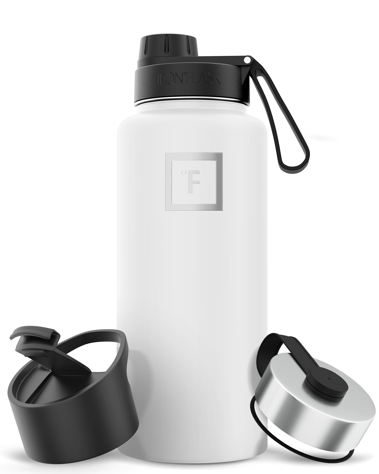 IRON °FLASK Camping & Hiking Hydration Flask with 3 Lids - Stainless ...