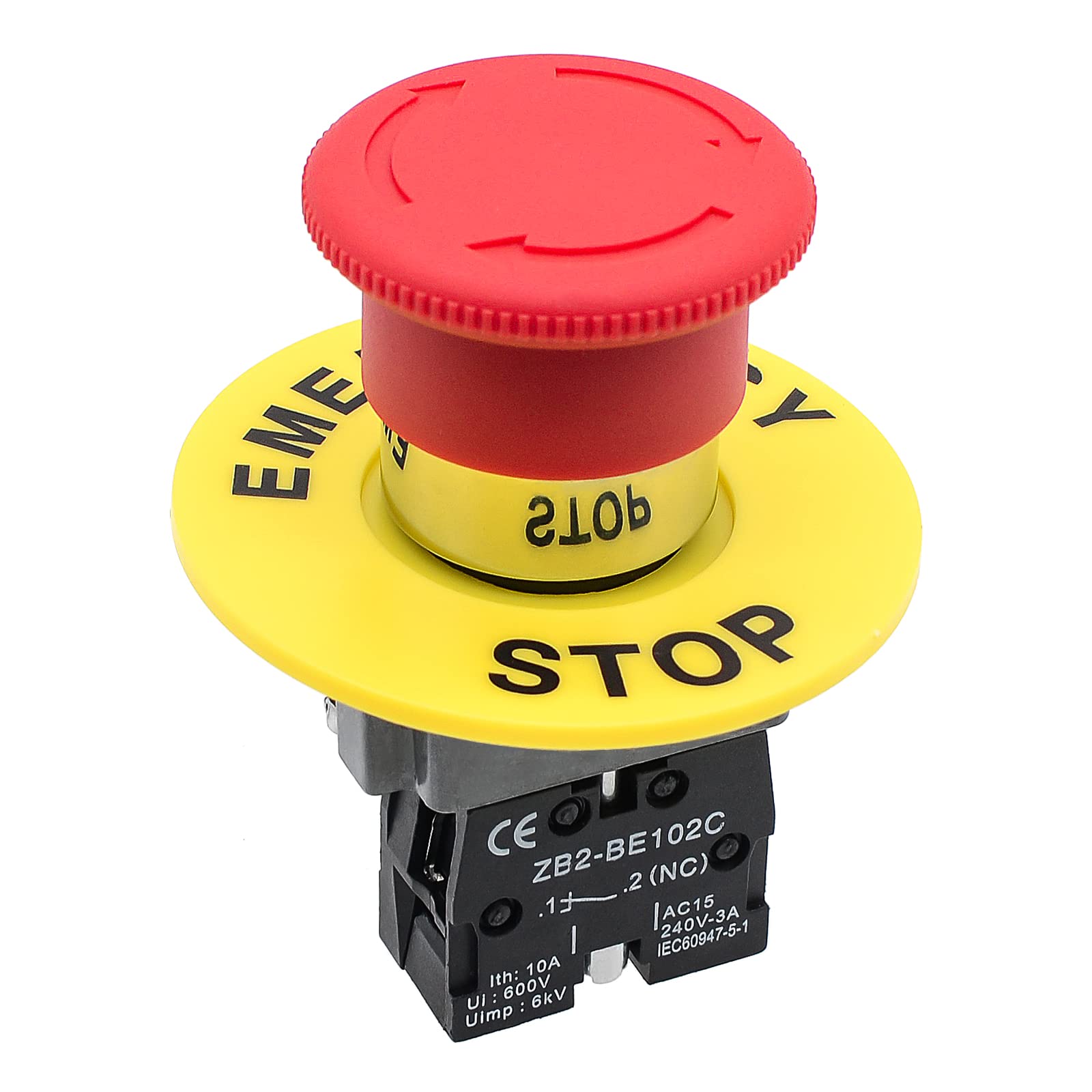 OELFFOW 1Pack Red Mushroom Head Emergency Stop Push Button Switch Press ...