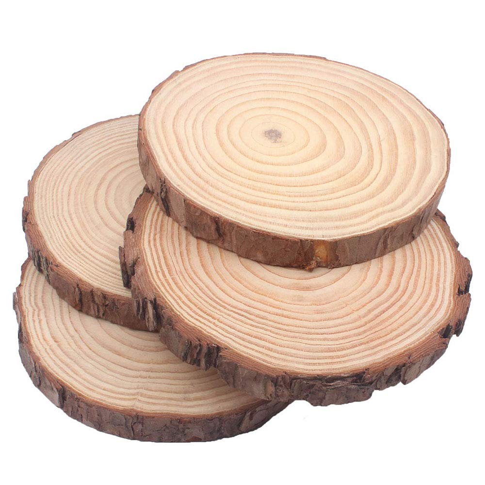 Natural Wood Slices 4 Pcs 5-6 Inches Diameter x 3/5" Thick Big Size ...