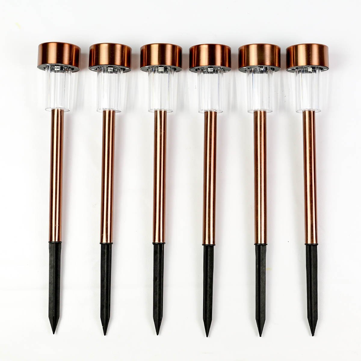 6 Copper Stake Lights - Stainless Steel - Solar Powered - Bright White ...