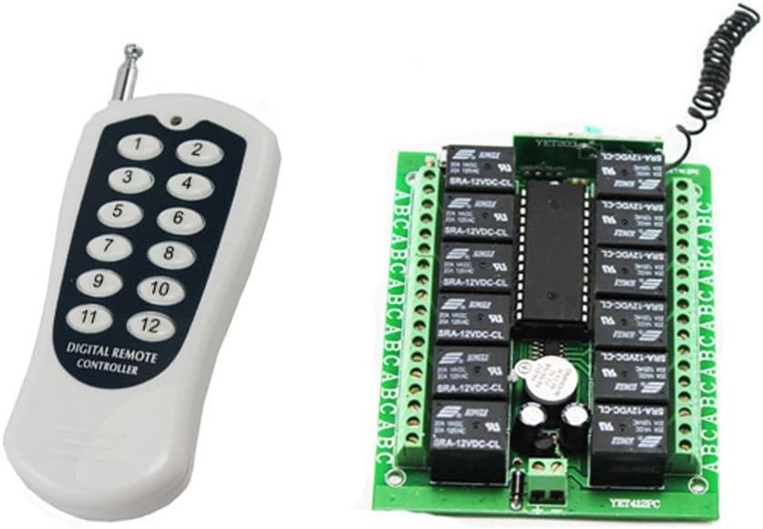 12 Channel AC DC 12V RF Wireless Remote Control Switch Receiver ...