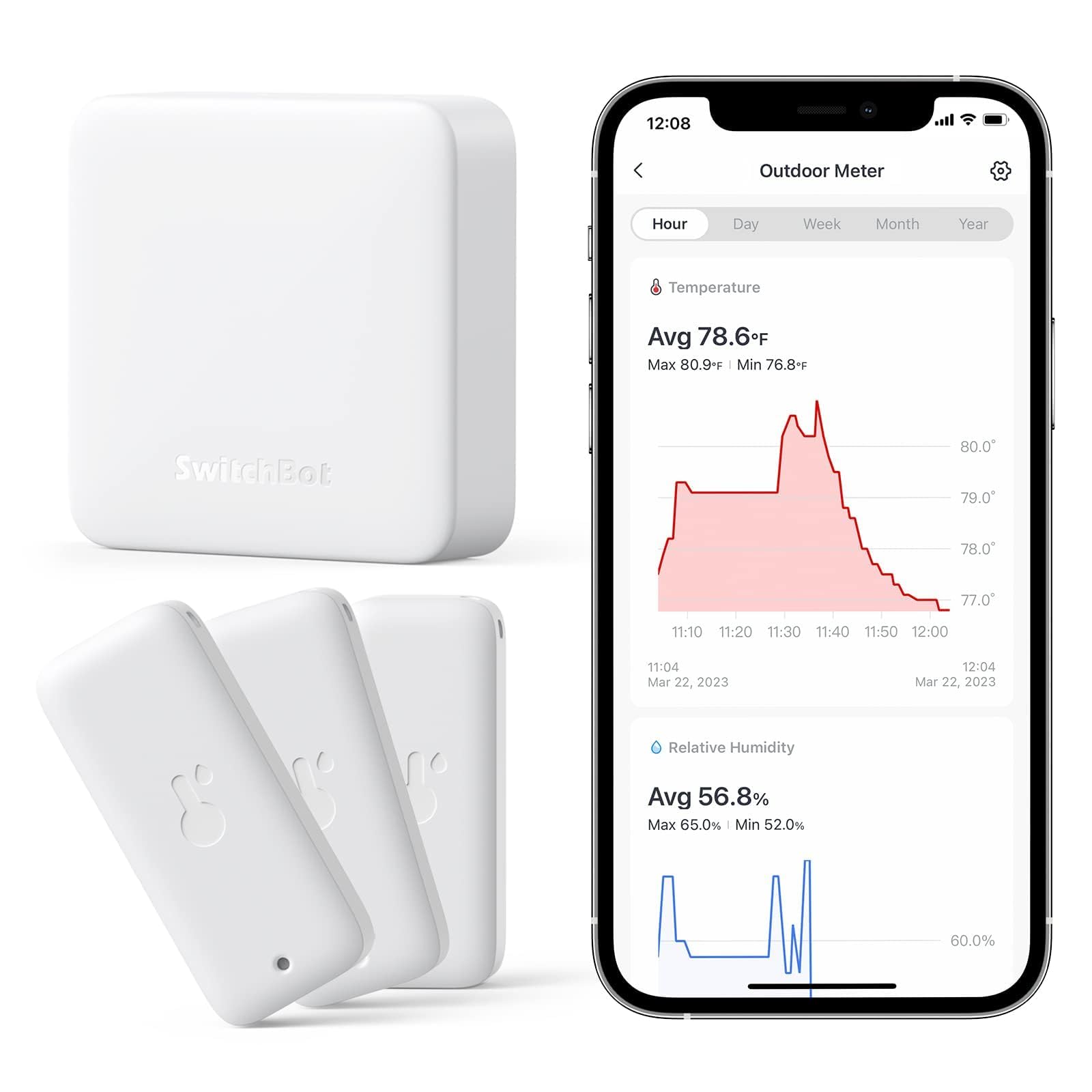 SwitchBot WiFi Thermometer Hygrometer 3 Pack with Hub Mini, IP65 Indoor ...